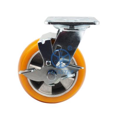 China Industrial Heavy Duty Casters 4 Inch Soft Pu Side Lock Rotating Wheels for sale