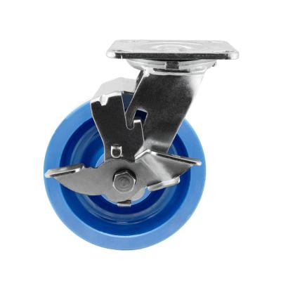 China 4x2 Inch Blue Side Brake Swivel Heavy Duty Casters Trolley Wheels for sale