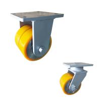 China 8 Inch 2T Orange Super Heavy Duty Casters Steel PU Twin Wheel Swivel Industrial Casters for sale