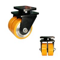 China 5000KG Capacity PU Wheels Orange Super Heavy Duty Casters Steel PU Twin Wheel Swivel Wide for sale