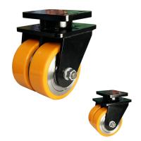 China 5000KG Capacity PU Wheels Orange Super Heavy Duty Casters Steel PU Twin Wheel Swivel Wide for sale