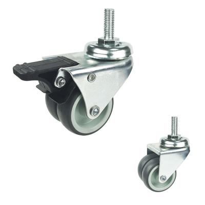 China 3 Inch Grey Furniture Wheels 176LBS Threaded Stem Swivel Locking Double Wheel Casters for sale