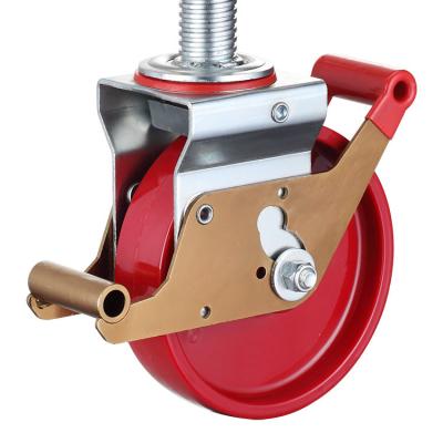 China Red Nylon Scaffolding Wheels 8 Inch Solid Steel Long Threaded Stem 2200LBS Swivel Scaffold Casters Adjustable for sale