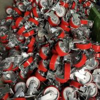 China Cast Iron Pu Swivel Heavy Duty Casters 6 Inch Red Solid Industrial Wheel No Marking for sale
