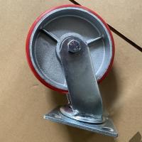 China Cast Iron Pu Swivel Heavy Duty Casters 6 Inch Red Solid Industrial Wheel No Marking for sale