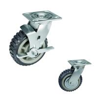 China 6 Inch Side Brake Heavy Duty Casters Grey PVC Wheel Ball Bearing Swivel Plate Knobby Tread for sale