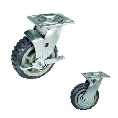 China 6 Inch Side Brake Heavy Duty Casters Grey PVC Wheel Ball Bearing Swivel Plate Knobby Tread for sale