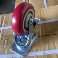 China 100x32mm Red PVC Caster Wheels With Brakes Ball Bearing Meidum Duty Trolley Wheels for sale