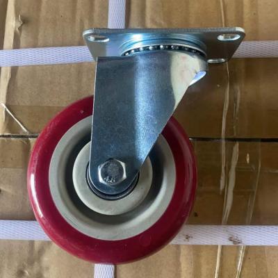 China Medium Duty Trolley Casters 4 Inch Red Polyurethane Swivel Wheels PVC Ball Bearing for sale