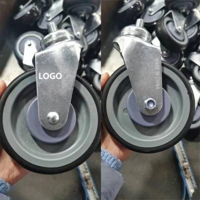China 5 Inch Grey TPR Trolley Casters With Covers M12x30mm Threaded Stem Shopping Cart Wheels for sale