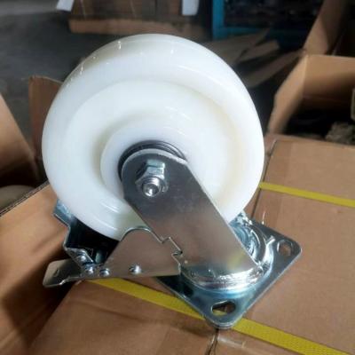 China 150x50mm Solid Wheel Pivoting Locking Nylon Casters Heavy Duty OEM for sale