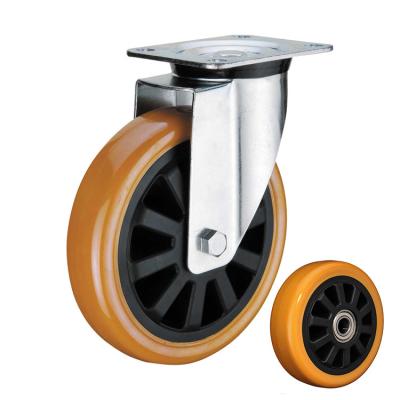 China 6 Inch Flat Type European Castors Hollow Core Polyurethane Swivel Industrial Wheels OEM for sale