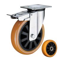 China 6 Inch Flat Type European Castors Hollow Core Polyurethane Swivel Industrial Wheels OEM for sale