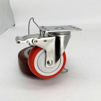China 4 Inch Red Polyurethane Swivel Plate Stainless Steel Castors Economical Type SS Trolley Wheels Factory China for sale
