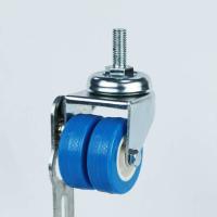 China 50mm Diameter Twin Wheel Casters Threaded Stem Blue PVC Light Duty Casters Low Profile for sale