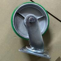 China 6 Inch Green Polyurethane Wheels 450kg Swivel Cast Iron PU Trolley Wheel Casters Heavy Duty for sale