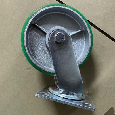 China 6 Inch Green Polyurethane Wheels 450kg Swivel Cast Iron PU Trolley Wheel Casters Heavy Duty for sale