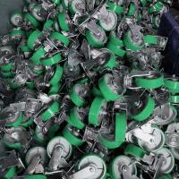 China 6 Inch Green Soft PU Wheels Side Lock Cast Iron Polyurethane Swivel Caster Wheels Heavy Duty OEM for sale