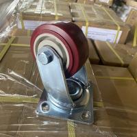 China 8 Inch FLat Tread PU Wheel Red Polyurethane Swivel Plate Trolley Wheels For Industrial Carts for sale