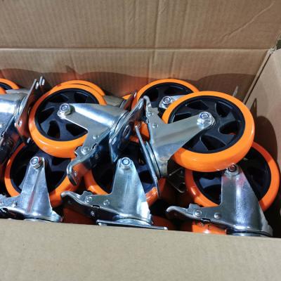 China 5 Inch Meidum Duty Orange PVC Hollow Core Wheel Swivel Casters With Double Brakes YLcaster for sale