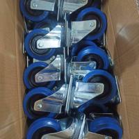 China 150kg Capacity 100x33mm European Soft Blue Wheels Swivel Elastic Rubber Caster Wheels Wholesales for sale