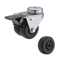 China 2 Inch Twin Wheel Castor Industrial Bolt Hole Black Rubber Castors With Brakes European Type for sale
