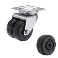 China 2 Inch 50mm Twin Wheel Castor Trolley Wheels Industrial Light Duty Black Rubber Swivel Plate for sale