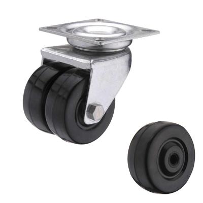 China 2 Inch 50mm Twin Wheel Castor Trolley Wheels Industrial Light Duty Black Rubber Swivel Plate for sale