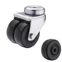 China 2 Inch 50mm Twin Wheel Castor Trolley Wheels Industrial Light Duty Black Rubber Swivel Plate for sale