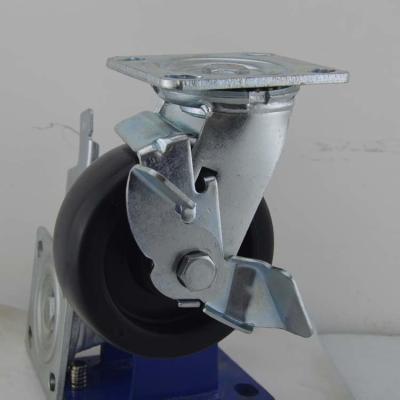 China 5 Inch Heavy Duty Plastic Casters Side Brake Black Solid PP Industrial Caster Wheels for sale