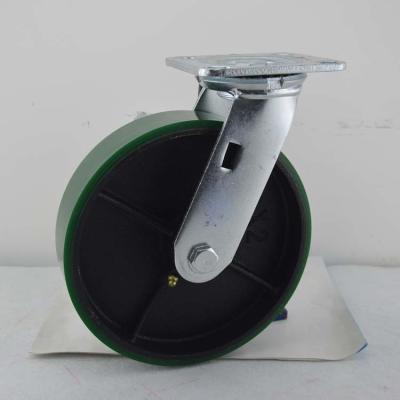 China 8 Inch Cast Iron Wheels Heavy Duty Swivel Plate Iron PU Industrial Trolley Wheels Castors Green for sale