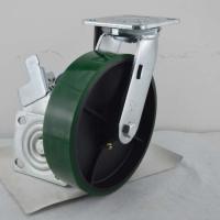 China 8 Inch Cast Iron Wheels Heavy Duty Swivel Plate Iron PU Industrial Trolley Wheels Castors Green for sale