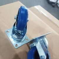 China 4 Inch Blue Wheel Swivel Elastic Rubber Casters With Brake Top Plate Soft Industrial Rubber Wheels for sale