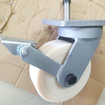 China 8x3 Inch Super Heavy Duty Nylon Casters With Brake Wide Wheel Lockable Trolley Wheels for sale