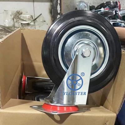 China 8 Inch Swivel Black Rubber Caster Wheels Solid Industrial Casters for sale