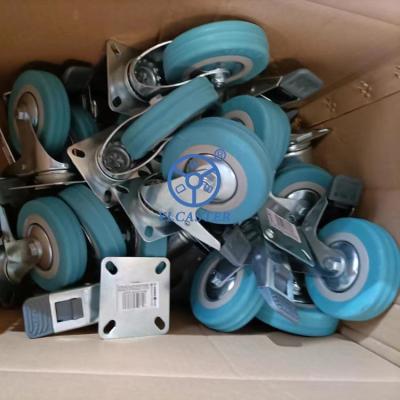 China Heavy Duty Steel Plate Casters Smooth Plastic Core Swivel Lock Wheels 2-4 Inches for sale