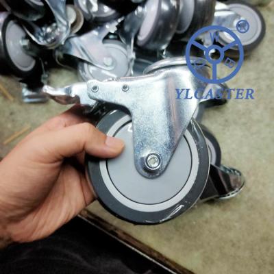 China 4 Inch Lockable Bolt Hole Type Soft TPR Castors Grey Wheel Trolley Casters for sale