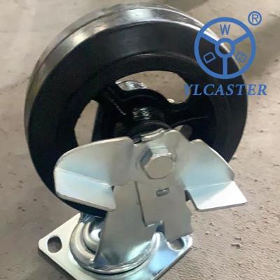 China 6 Inch Solid Rubber Casters Heavy Duty Industrial Side Brake for sale