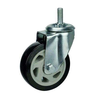 China High Quality 4 Inch Black PVC Casters Double Ball Bearing Threaded Stem Medium Duty Caster for sale