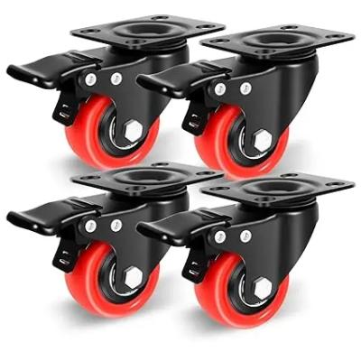 China 100mm Red Heavy Duty Casters With Polyurethane Wheel Material 837lbs Load for sale