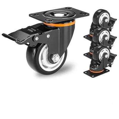 China Tear Resistant Steel Workbench Casters With Polyurethane Wheel Material 2.5 Inches Diameter for sale