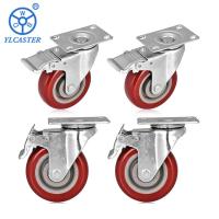China 300 Lbs Gray Polyurethane Medium Duty Casters Ball Bearing Zinc Plated Wheels for sale