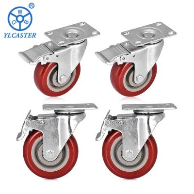 China 300 Lbs Gray Polyurethane Medium Duty Casters Ball Bearing Zinc Plated Wheels for sale