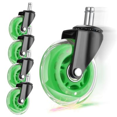 China Fancy Furniture Casters Green 5 A Set PU Material Office Chair Caster Wheels for sale