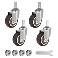 China Set Of 4 High Quality Pressed Steel Chrome Plated Ball Bearing Tpr Threaded Stem Furniture Caster Wheel for sale