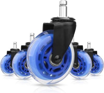 China 5 Pack Blue PU 3 Inch Half Transparent Office Chair Swivel Furniture Caster Wheel for sale