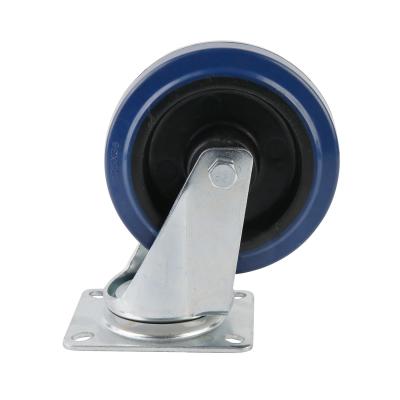 China 3-8 Inch Elastic Blue Rubber Caster Wheel Non Marking With Zinc Plated for sale