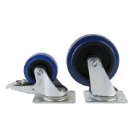 China 3-8 Inch Elastic Blue Rubber Caster Wheel Non Marking With Zinc Plated for sale
