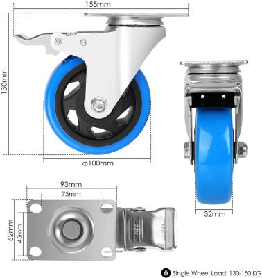 China 194mm Height Total Lock Brake Type 3 Ton Heavy Duty PU Caster Wheel for Heavy Duty Industrial Applications for sale