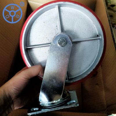 China Single Wheel Red PU Wheel Polyurethane Casters Offering Total Lock Brake Type Perfect Choice for Warehouse and Equipment for sale
